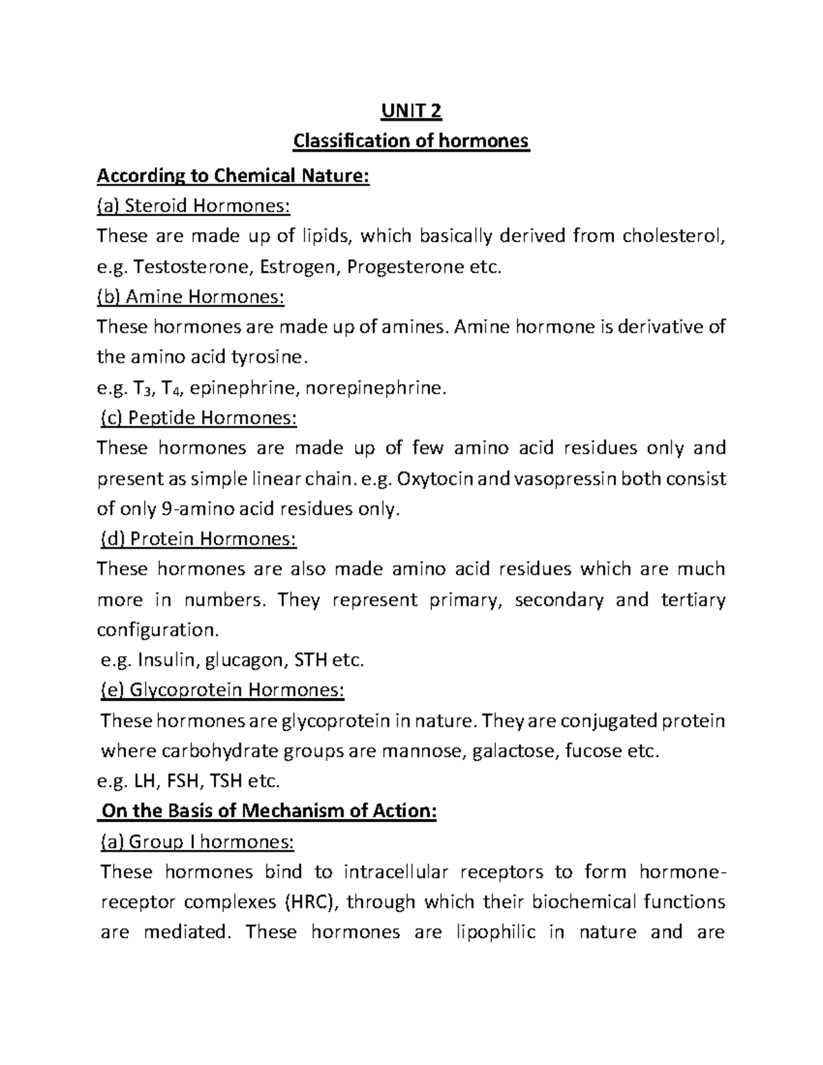 Hormone 2 - It's simplified notes - UNIT 2 Classification of hormones ...