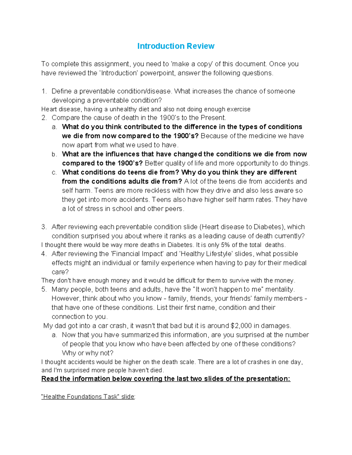 Assignment 1 Introduction review - Introduction Review To complete this assignment, you need to ...