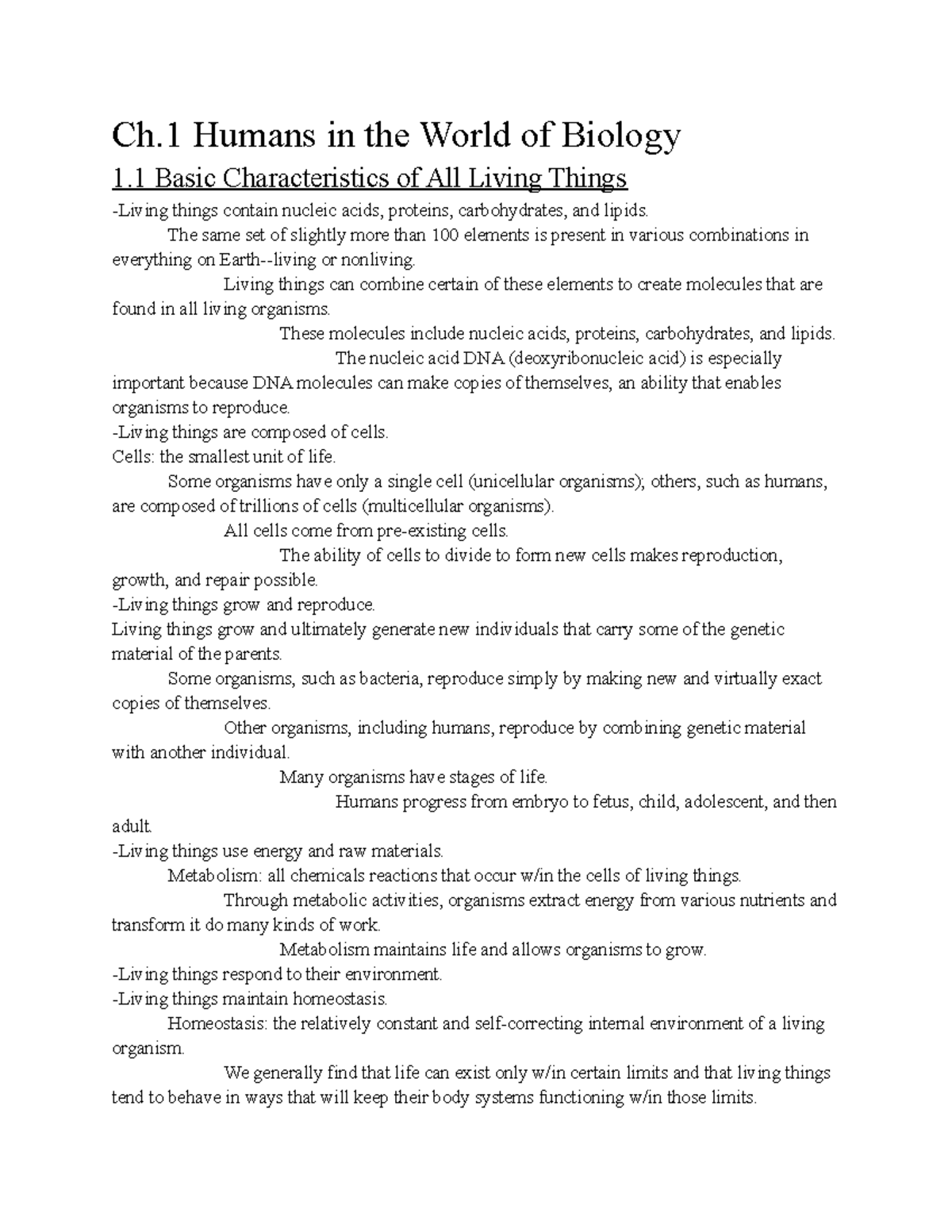 BIOL 100 Ch.1 & Ch - Summary Biology of Humans: Concepts Applications ...