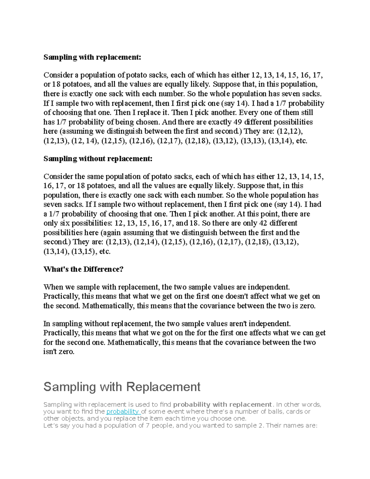 Sampling with and without replacement - Sampling with replacement ...