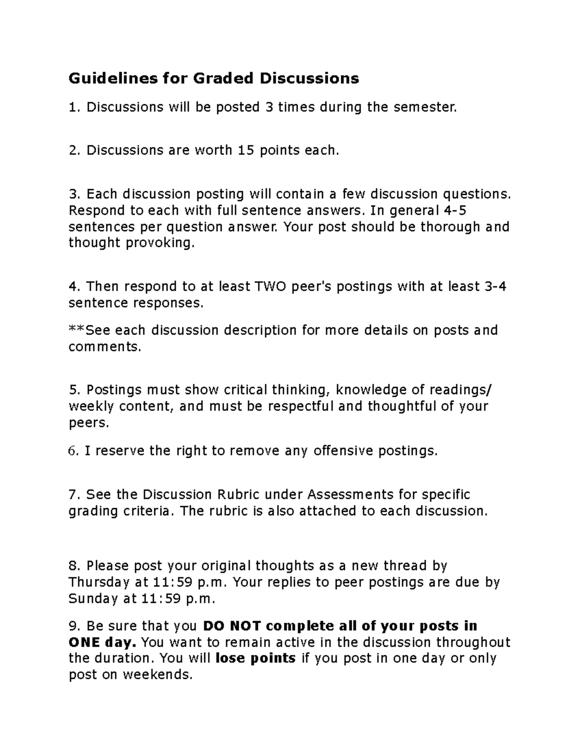 Guidelines for Graded Discussions - Guidelines for Graded Discussions ...