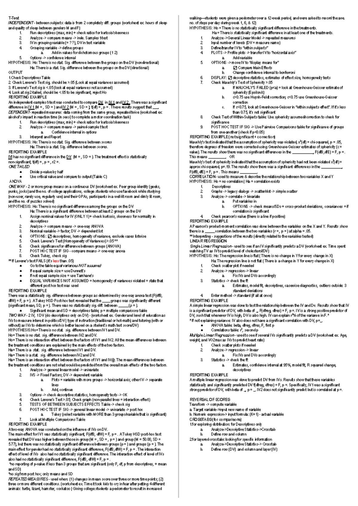 Psych Stat Lab Comprehensive Reviewer - **T-Test ** INDEPENDENT ...