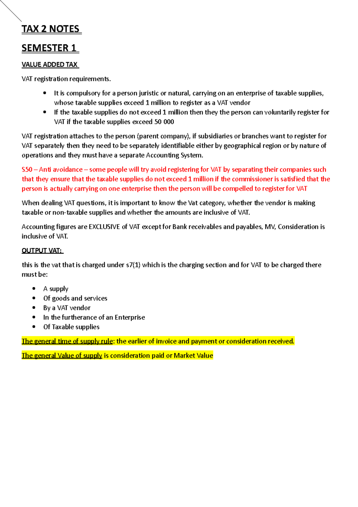 TAX 2 Notes - all tax 1 and tax 2 documents - TAX 2 NOTES SEMESTER 1 ...