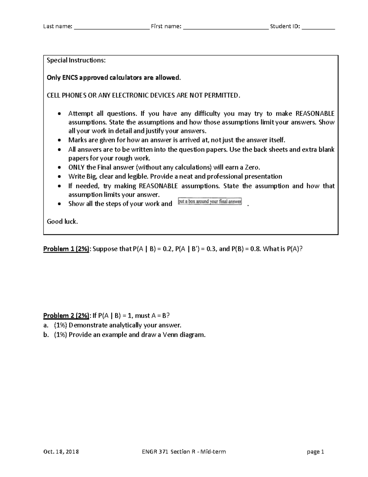 2018 Mid-term a02 - Last name: _______________________ First name ...