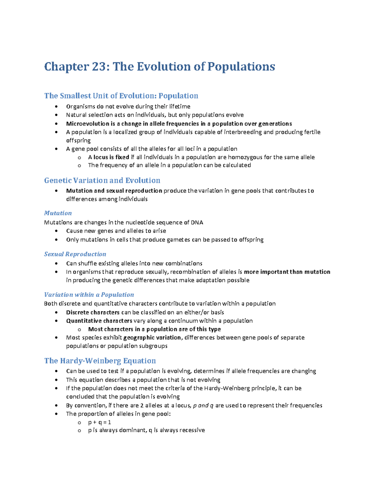 Chapter 23 Evolution of Populations - Warning: TT: undefined function: 32 Warning: TT: undefined ...
