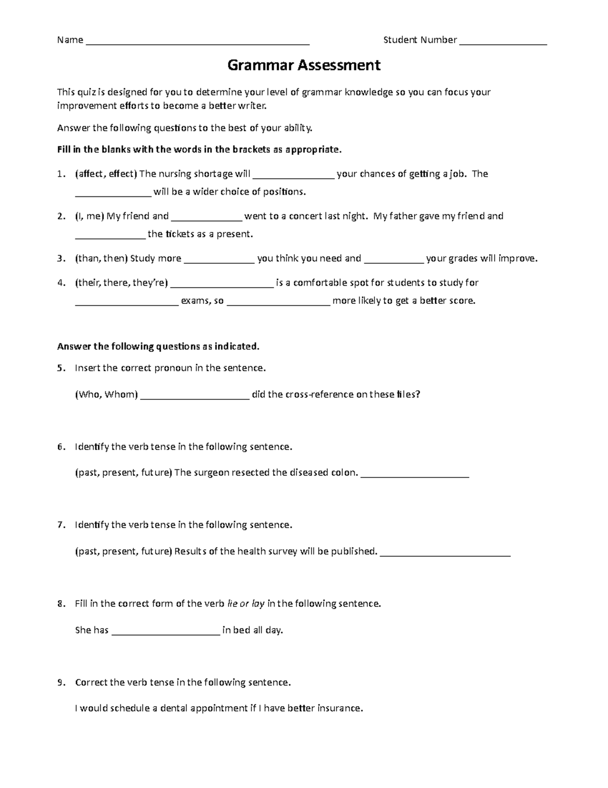 Grammar Self-Assessment 2022 - Name ...