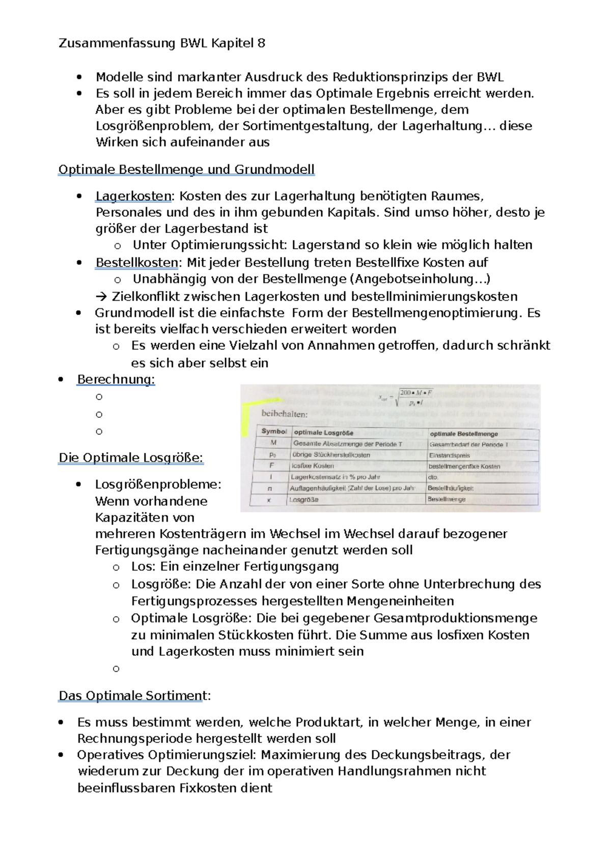 Zusammenfassung BWL Kapitel 8 - Modelle sind markanter Ausdruck des ...