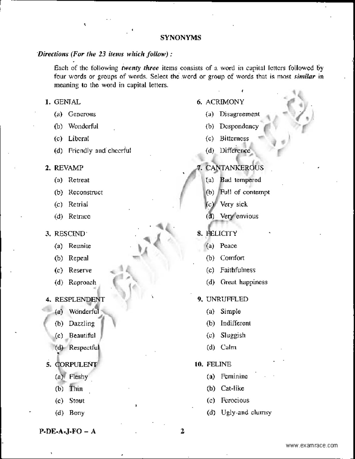 Basic-English - ENGLISH NOTES - SYNONYMS 'Directions (For the 23 items ...