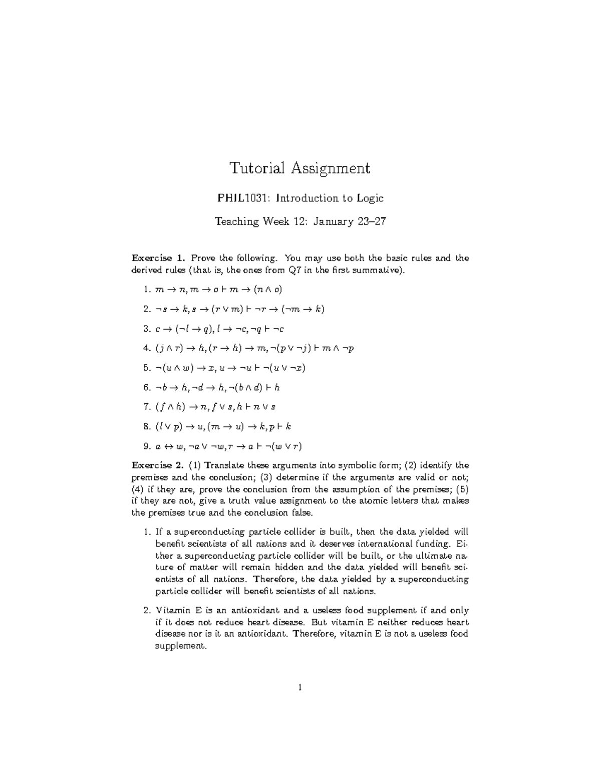 Tutorial Assignment - January 23-27 - Tutorial Assignment PHIL1031 ...