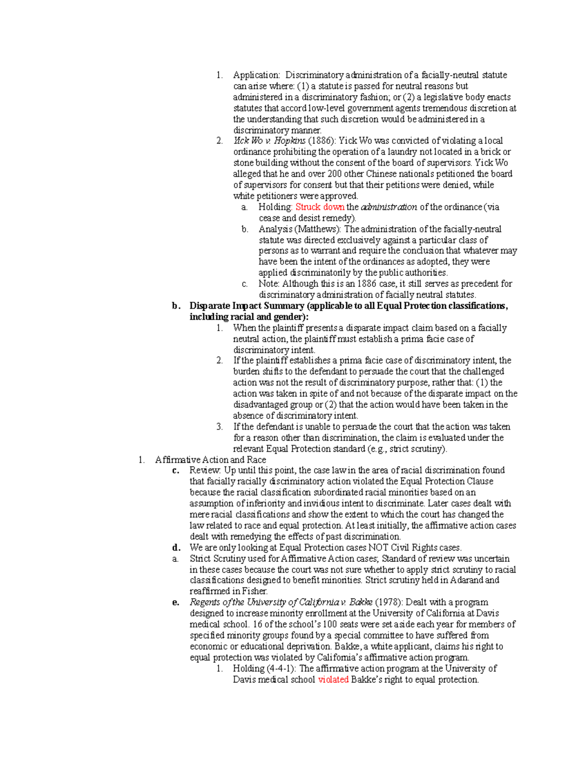 Constitutional Law Outline - 3 - Application: Discriminatory ...