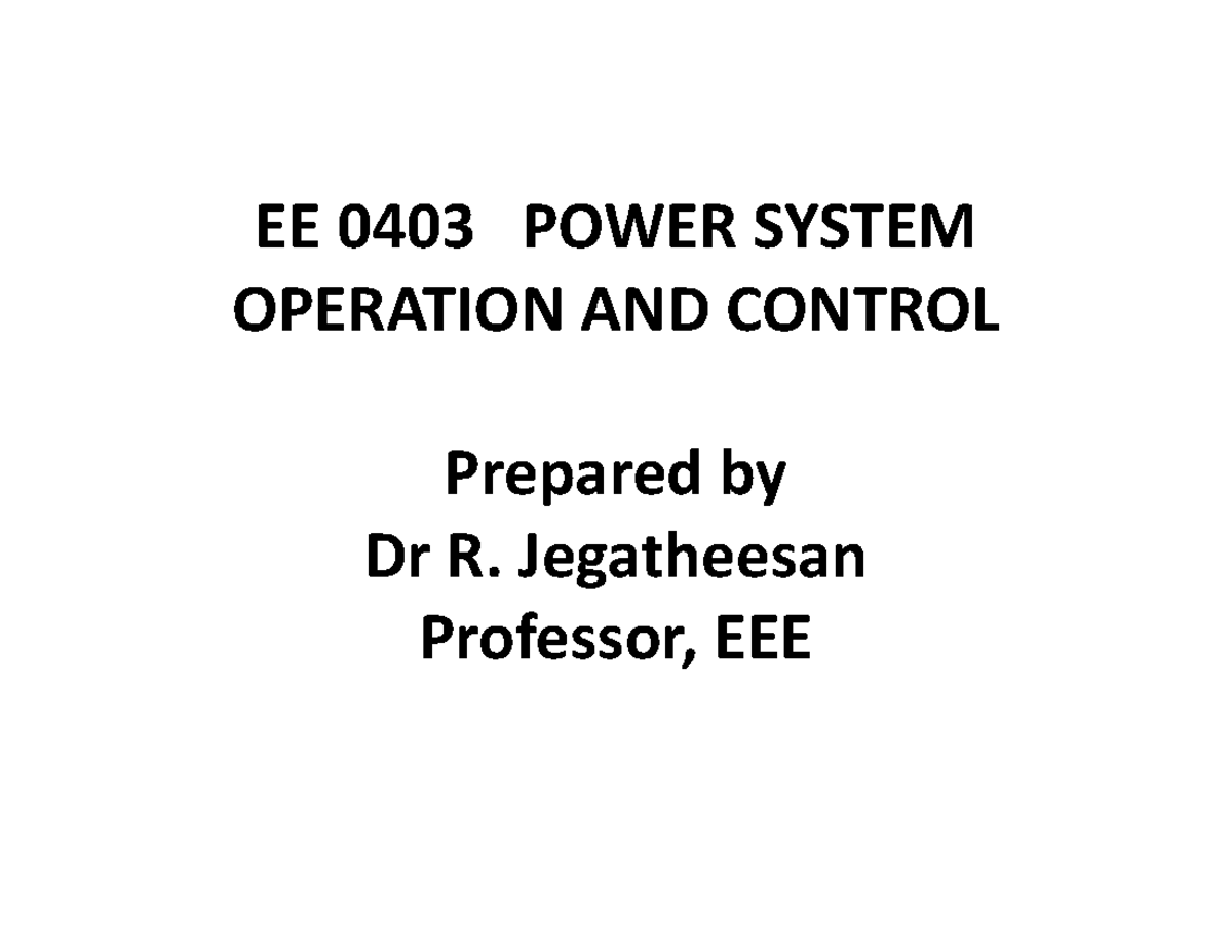 Chapter 1 power system operation - EE 0403 POWER SYSTEM OPERATION AND ...