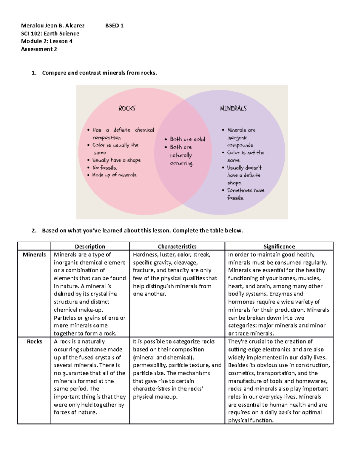 Module 2 Lesson 4 Assessment 2 - Meralou Jean B. Alcarez BSED 1 SCI 102 ...