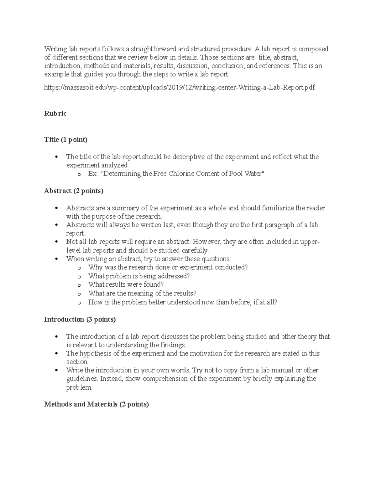 Rubric Lab Reports - Writing lab reports follows a straightforward and ...