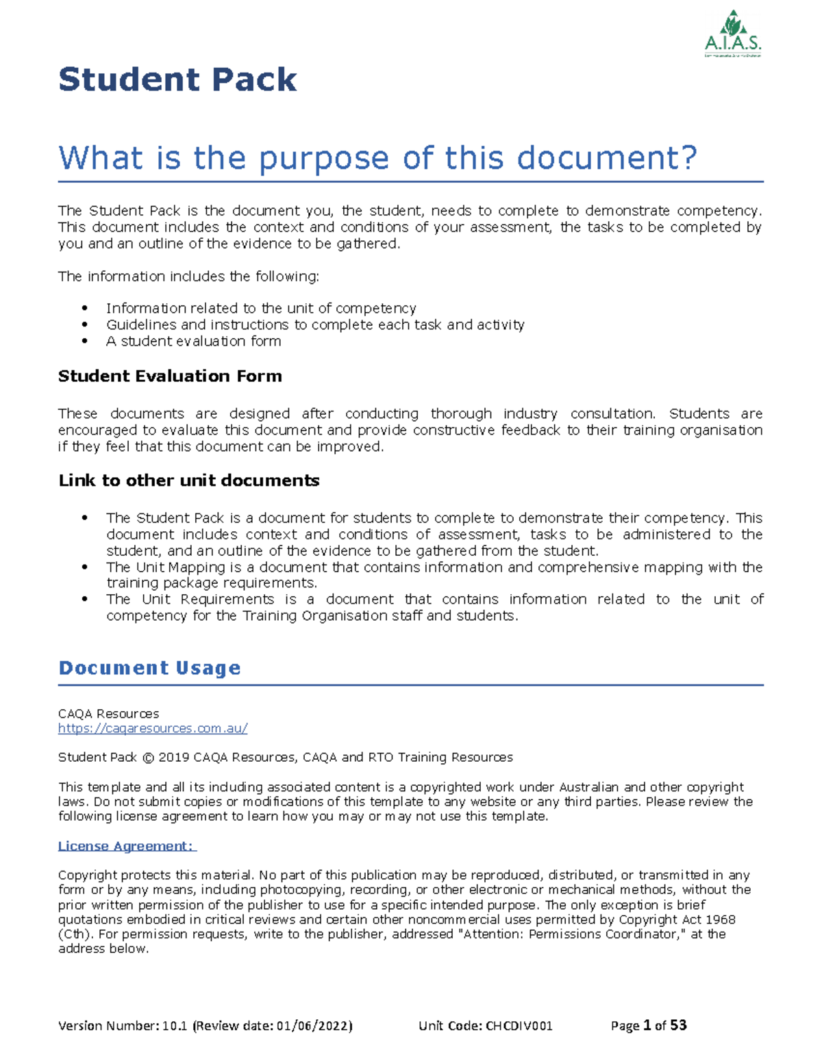 Chcdiv 001 Student Pack V10 - What is the purpose of this document? The ...