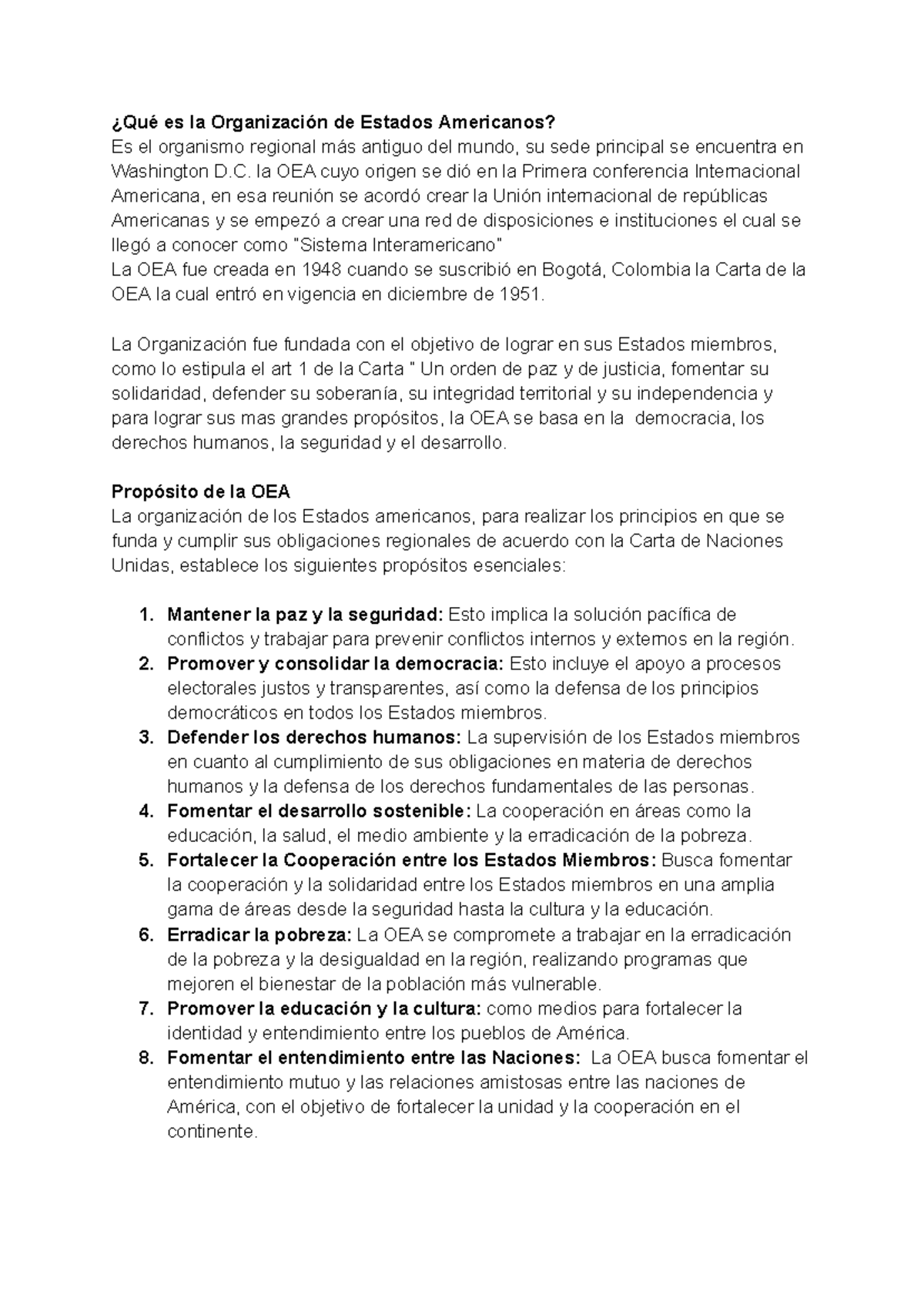 Organización de Estados Americanos - la OEA cuyo origen se dió en la ...