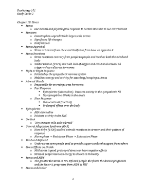 PSYCH 101 - Study Guide 4 - Psychology 101 Study Guide 4 Chapter 11 ...