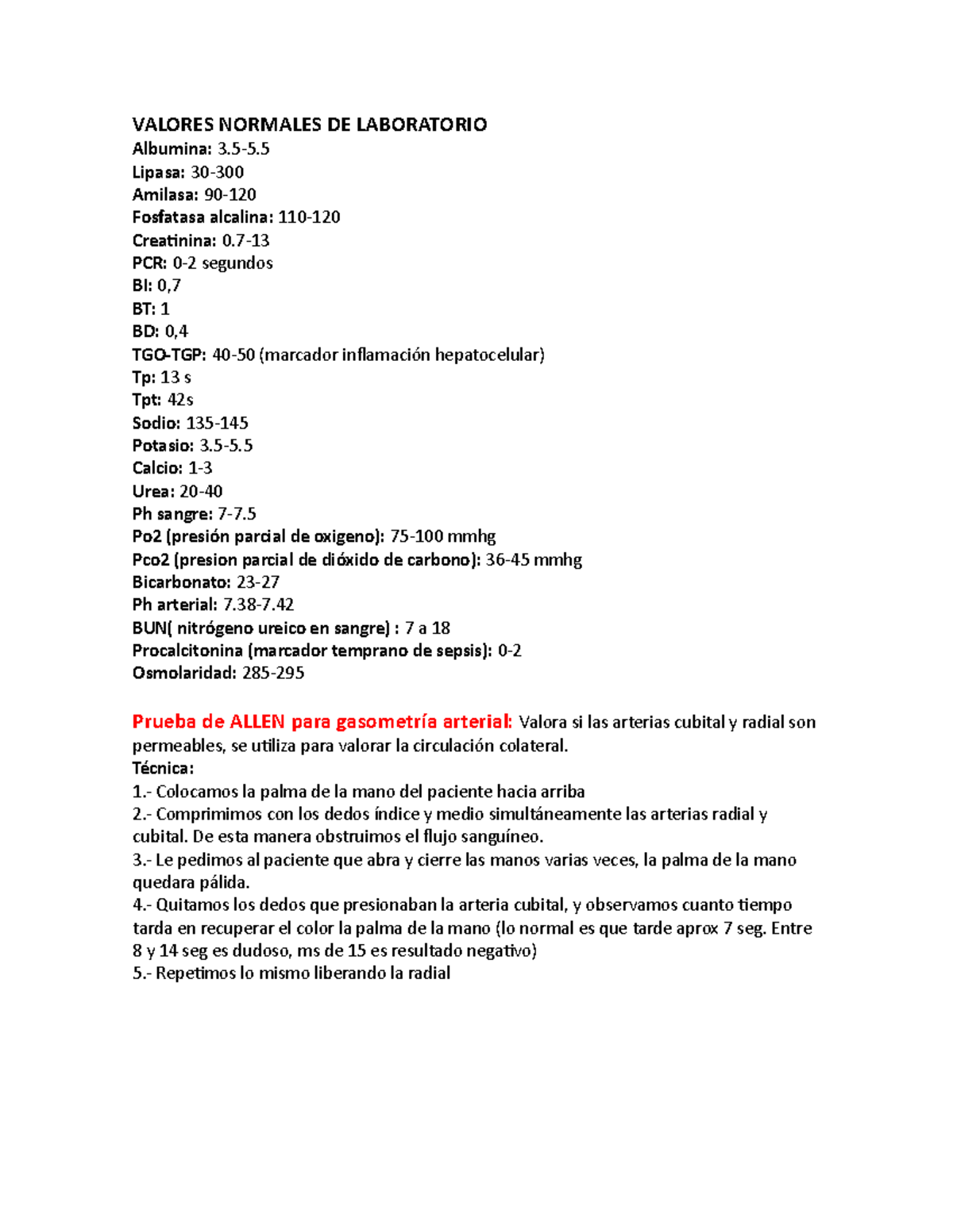 rangos de laboratorio - VALORES NORMALES DE LABORATORIO Albumina: 3.5-5 ...