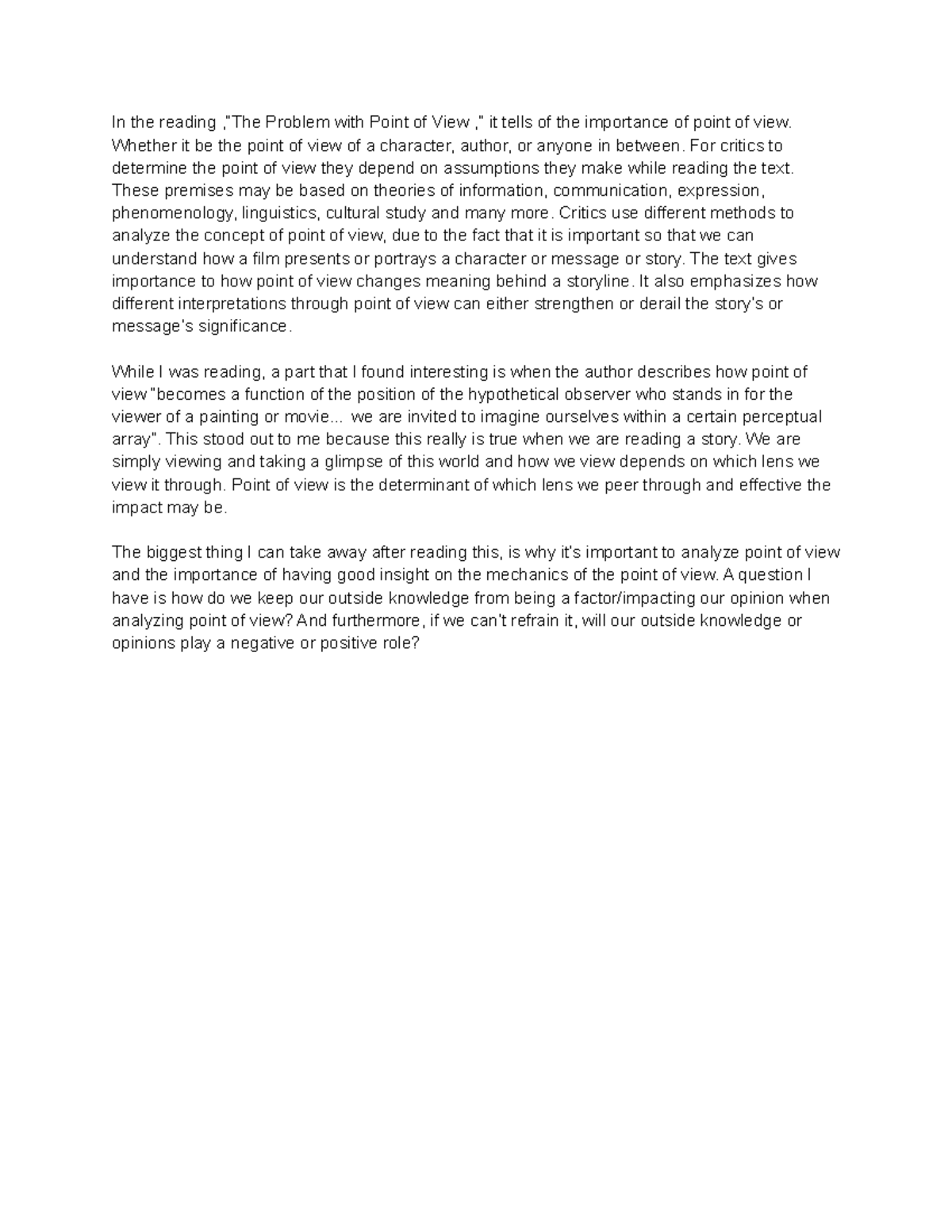 Reflection POV - discussion - In the reading