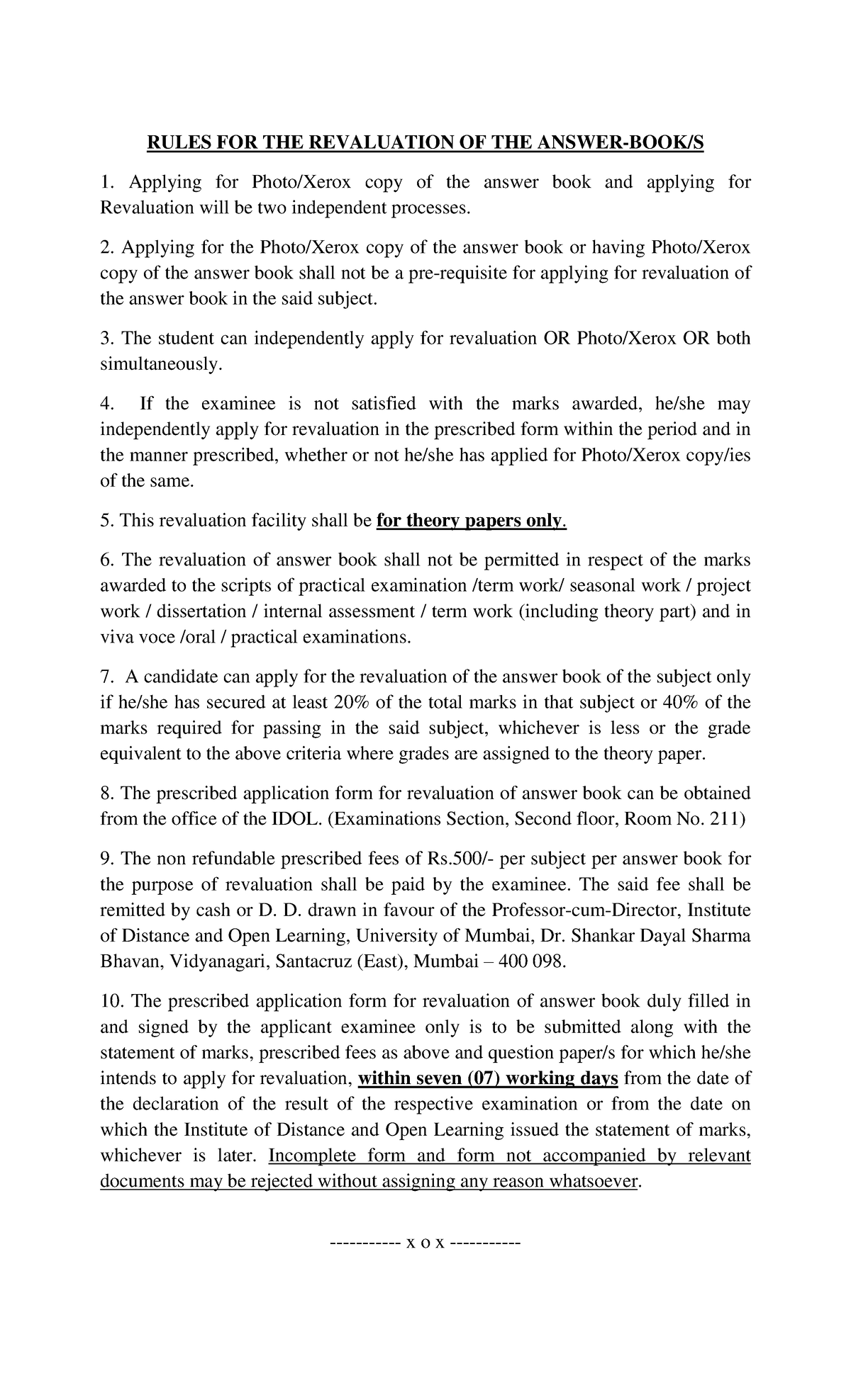 Rules for the Revaluation of the answer - RULES FOR THE REVALUATION OF ...