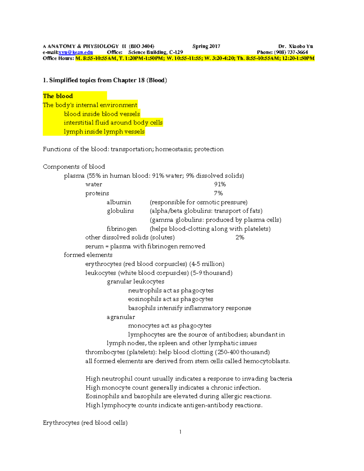Respiratory system packet - AANATOMY & PHYSIOLOGY II (BIO 3404) Spring ...