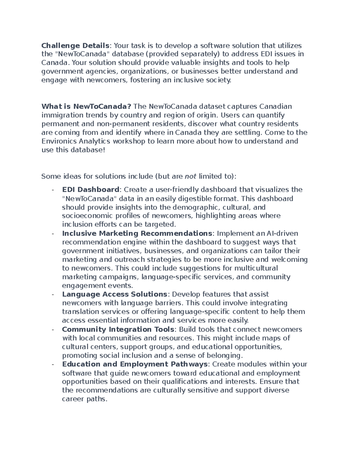 TGH Environics Analytics Challenge - Challenge Details: Your task is to develop a software ...