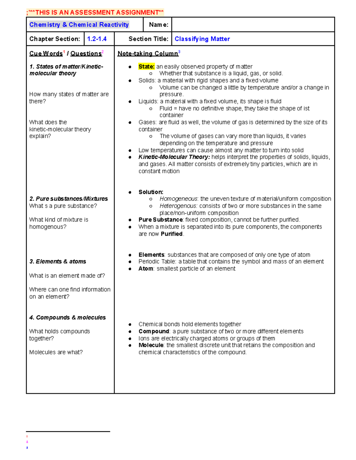 Reading Notes Ch. 1.2 - 1 - ;’THIS IS AN ASSESSMENT ASSIGNMENT ...