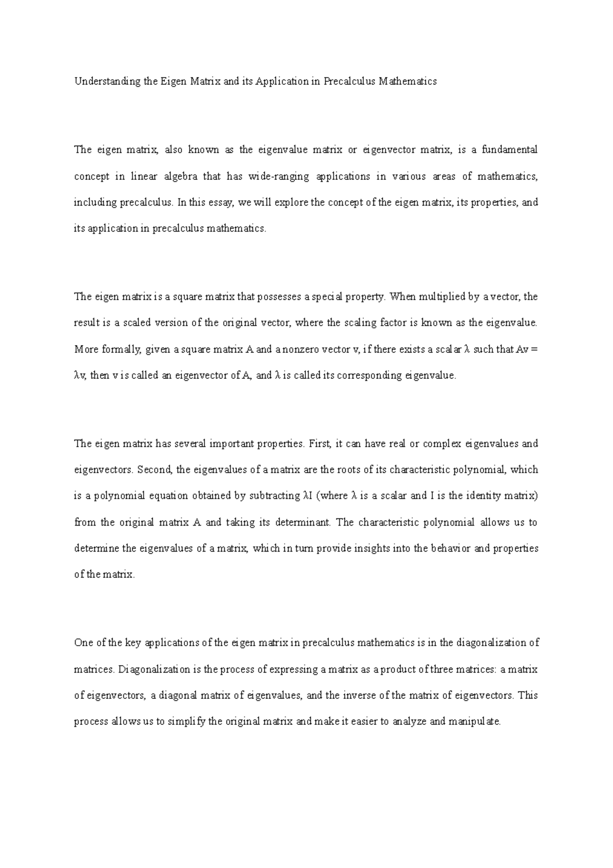 Understanding the Eigen Matrix and its Application in Precalculus ...