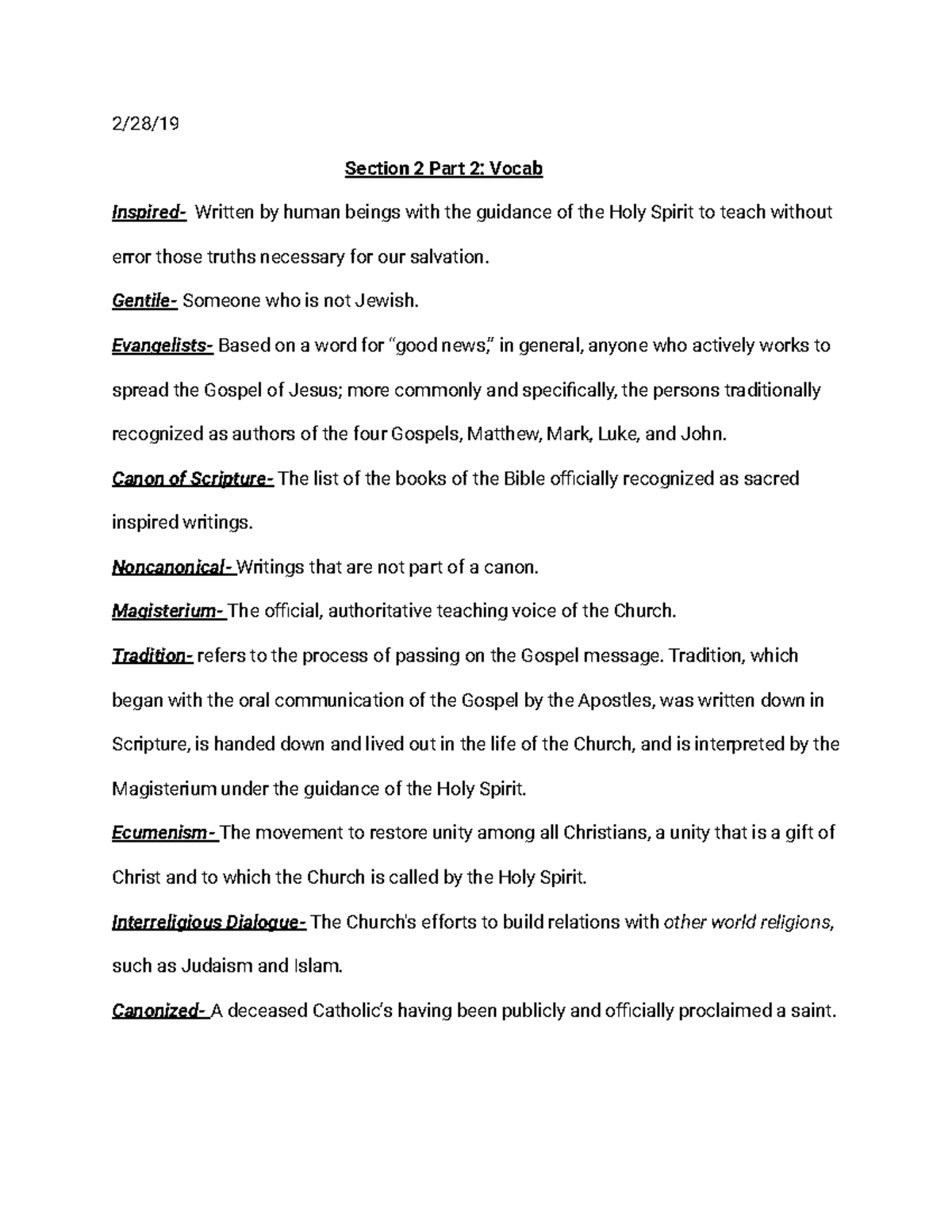 Section 2 Revelation Part 2 Vocabulary & Questions - 2/28/ Section 2 ...