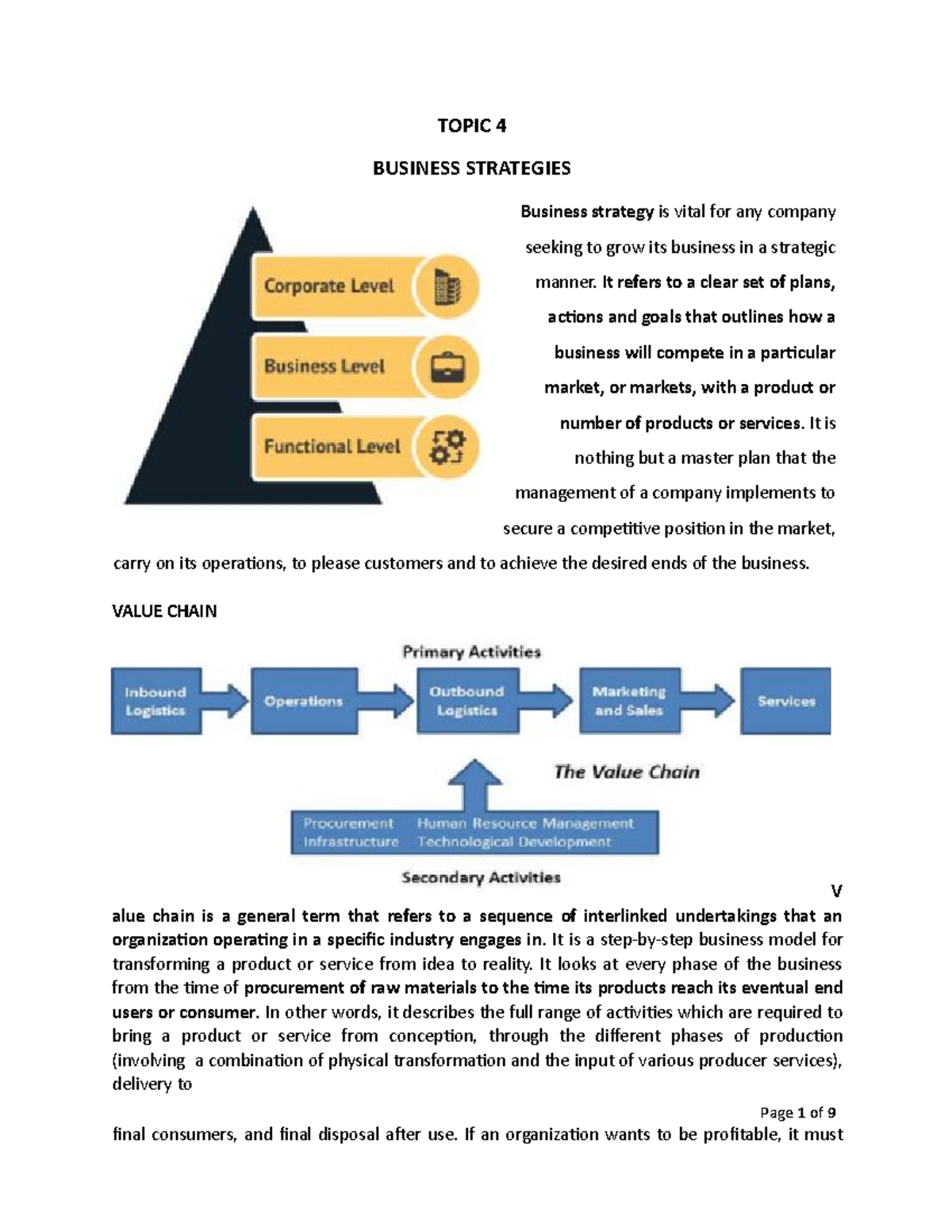 Business Strategies - TOPIC 4 BUSINESS STRATEGIES Business strategy is ...