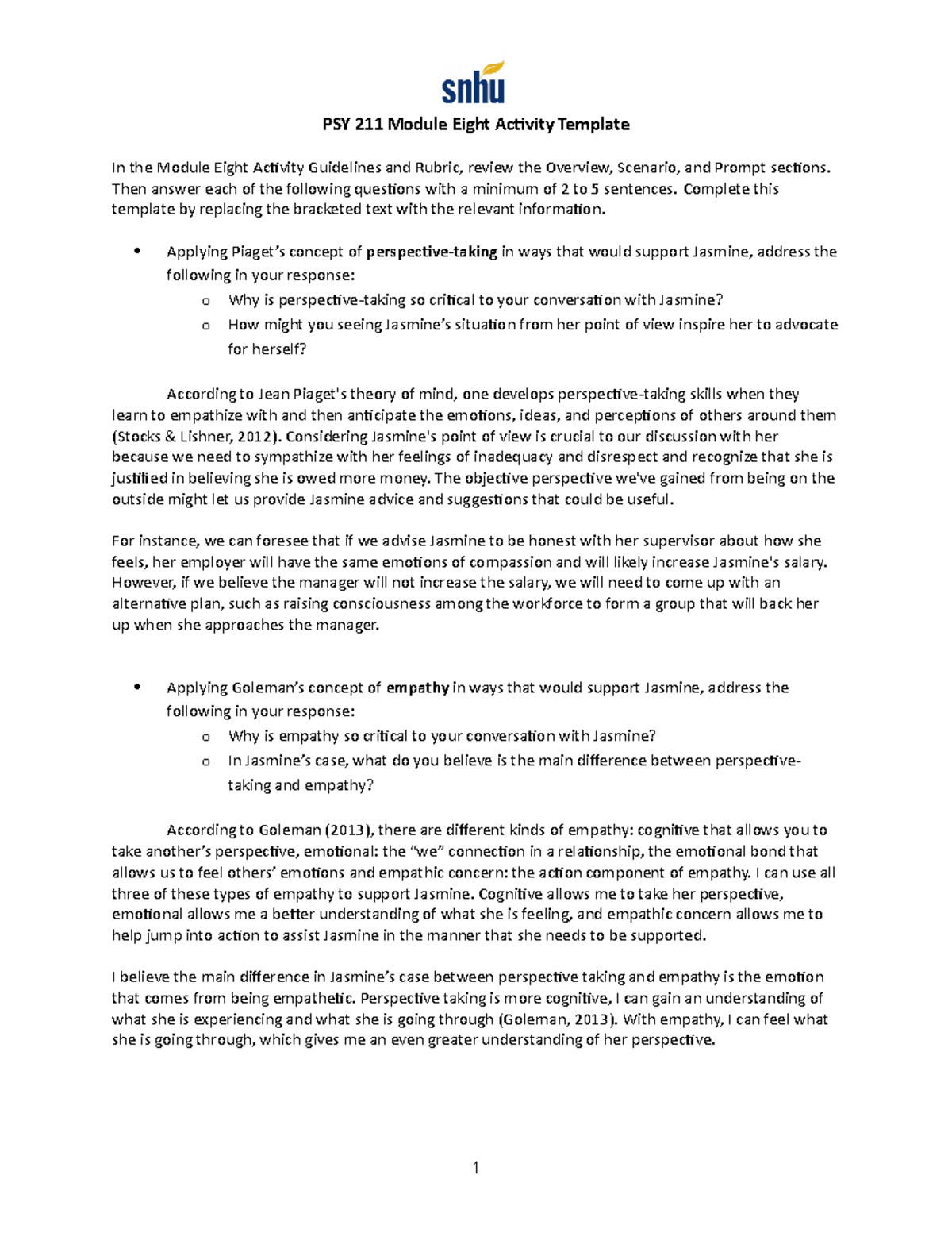 PSY 211 Module Eight Activity - Then answer each of the following ...