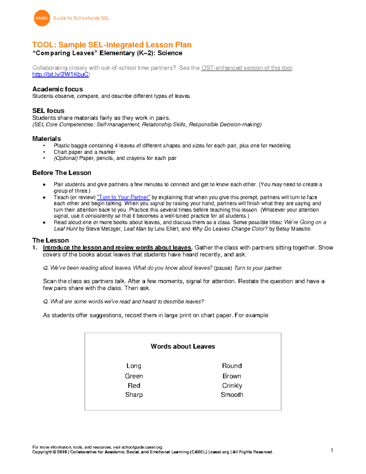 Examples Integrating SEL and Academics - For more information, tools ...