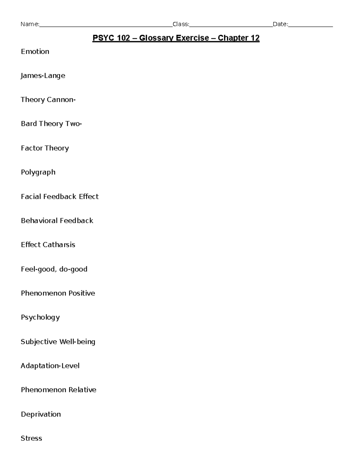 PSYC102-Glossary Exercise-Ch12 - PSYC 102 – Glossary Exercise – Chapter ...