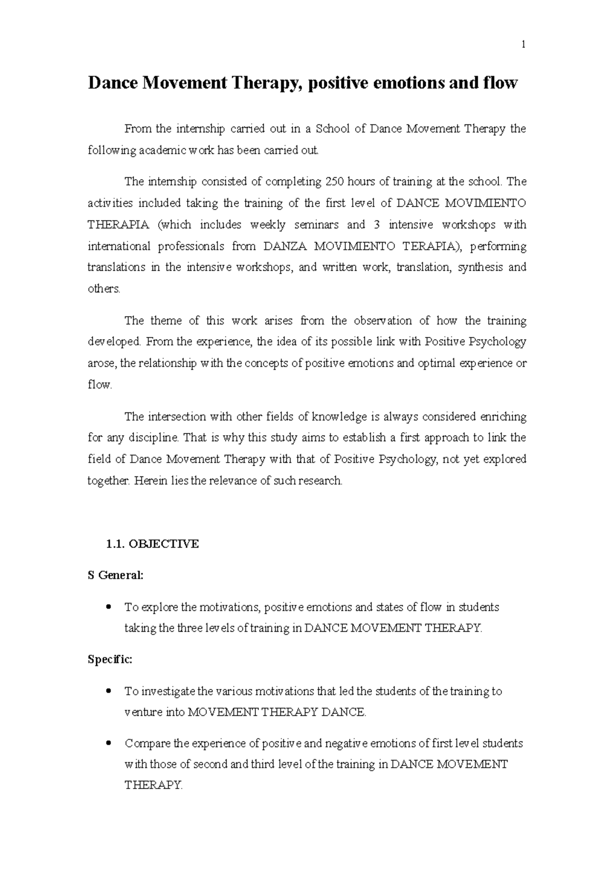 Dance Movement Therapy, positive emotions and flow - The internship ...