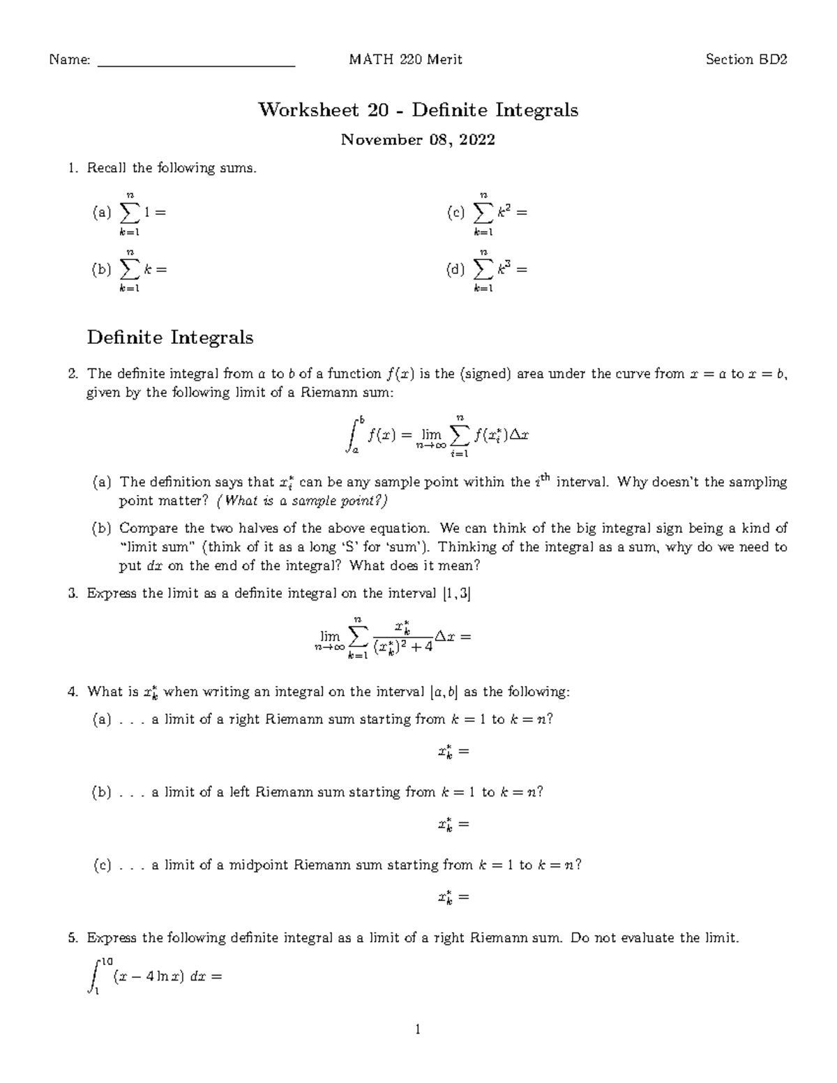 Worksheet 20 (08 Nov) - Name: MATH 220 Merit Section BD Worksheet 20 ...