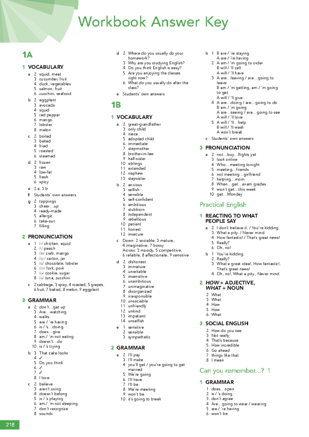 AEF3 WB Ans Key - Summary ISBN - International Standard Book Number - Workbook Answer Key 1A 1 ...