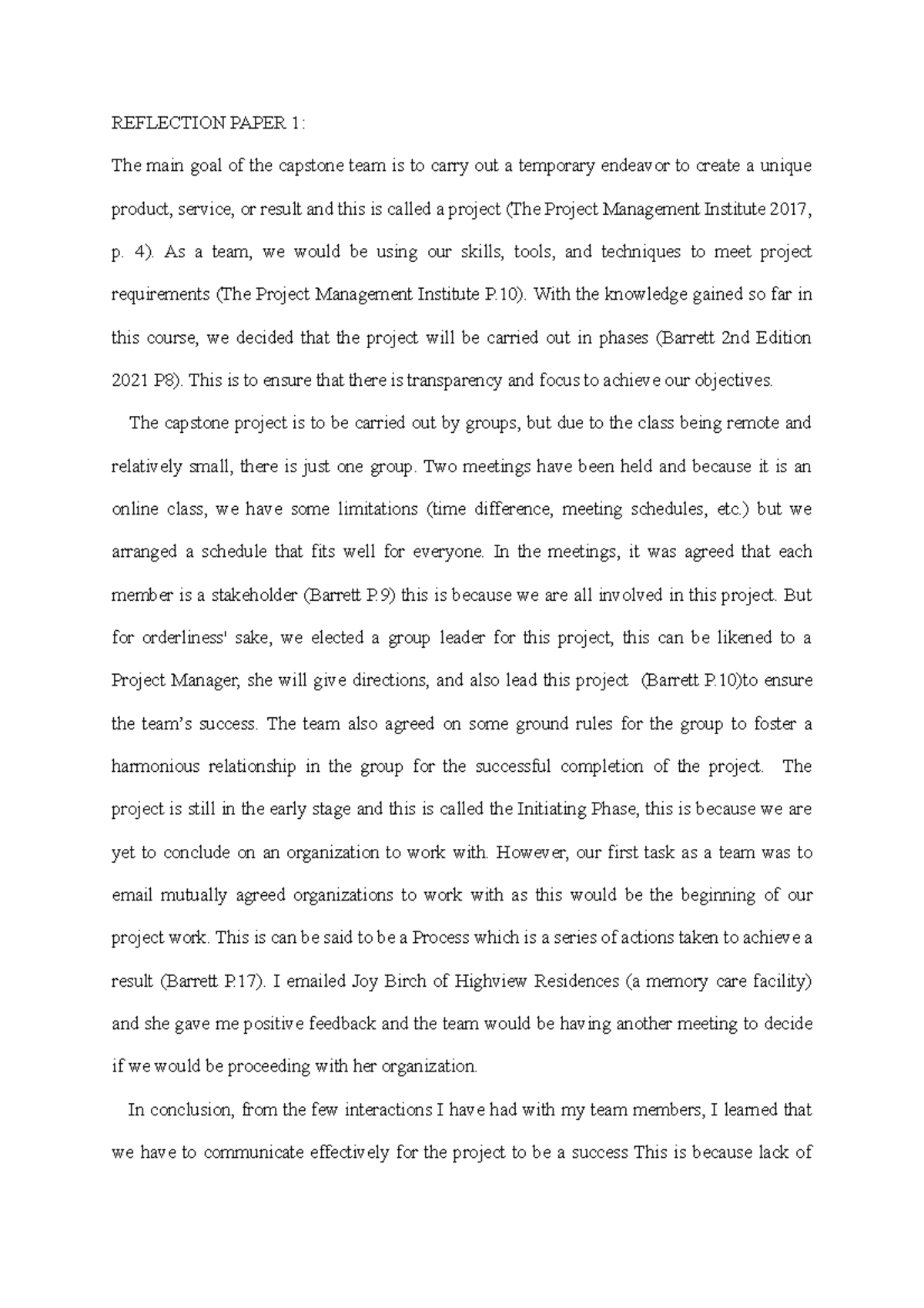 HRM 8320 Reflection Journal - REFLECTION PAPER 1: The main goal of the ...