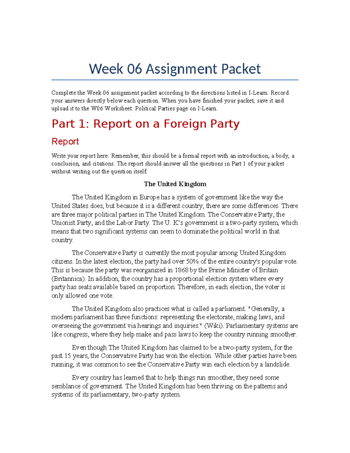 Polsc 110 samanthadalton week06Assignment Packet - Week 06 Assignment Packet Complete the Week ...