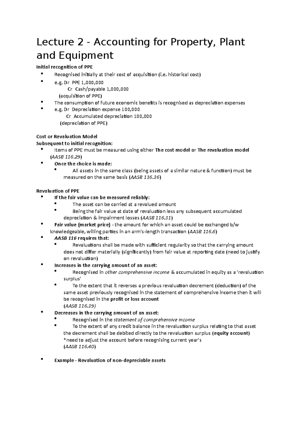 ACCT2011 Week 2 notes - Lecture 2 - Accounting for Property, Plant and ...
