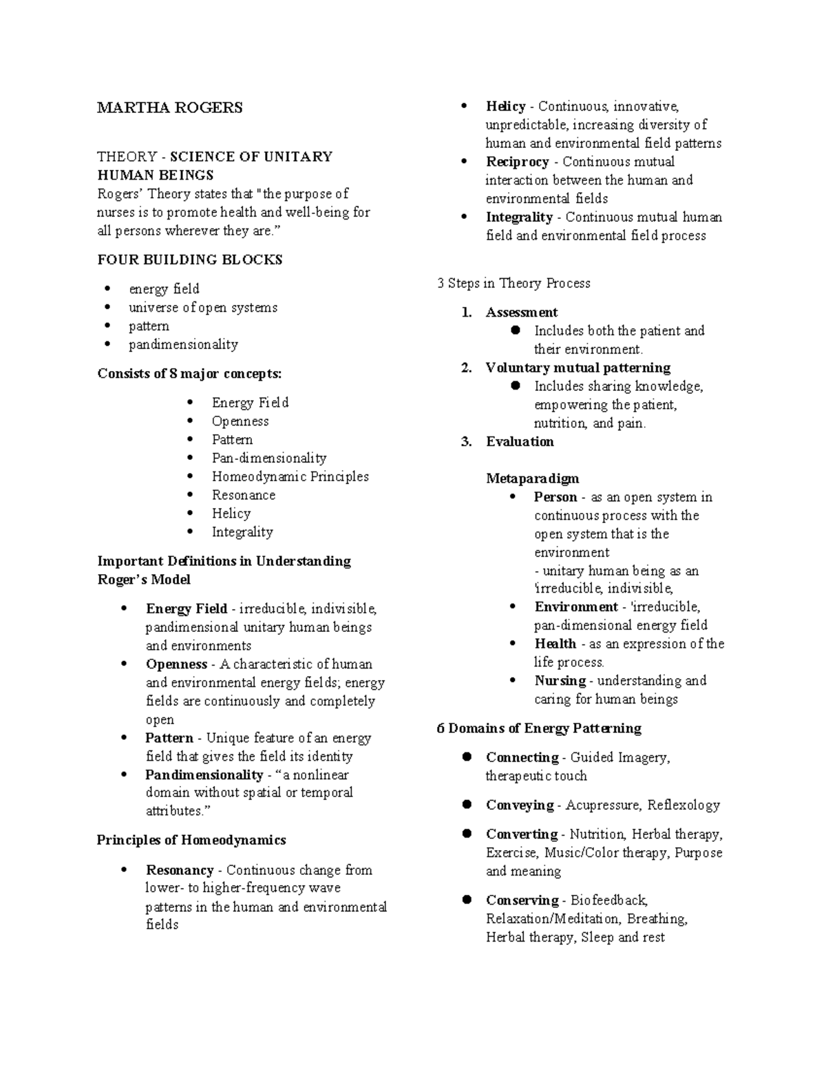 Martha Rogers - STudy well - MARTHA ROGERS THEORY - SCIENCE OF UNITARY ...