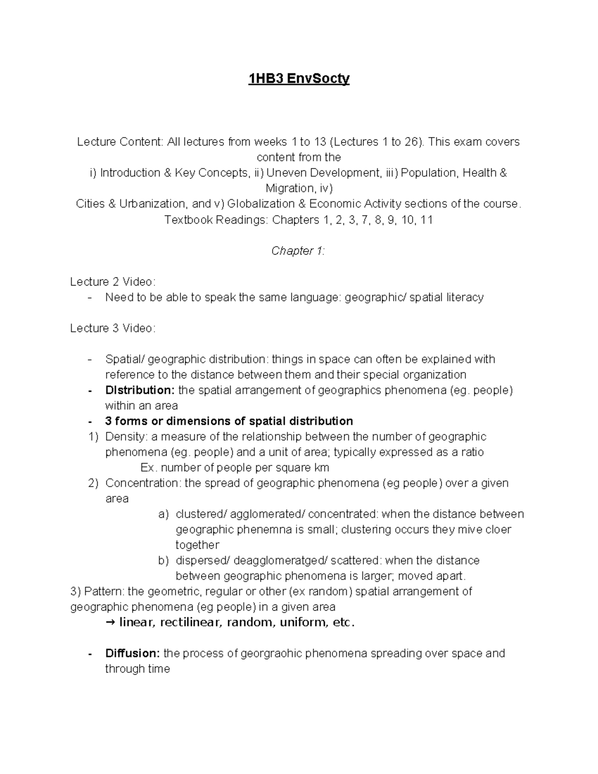 1HB3 Env Socty - 1HB3 EnvSocty Lecture Content: All lectures from weeks ...