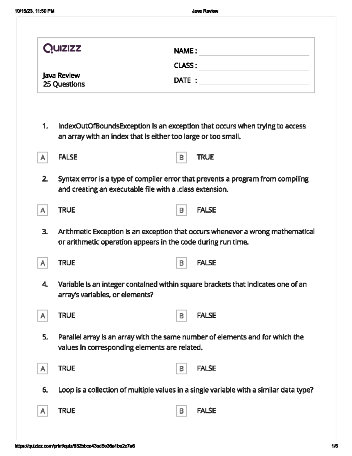 Quizziz ans key - Computer Programming 2 - Studocu