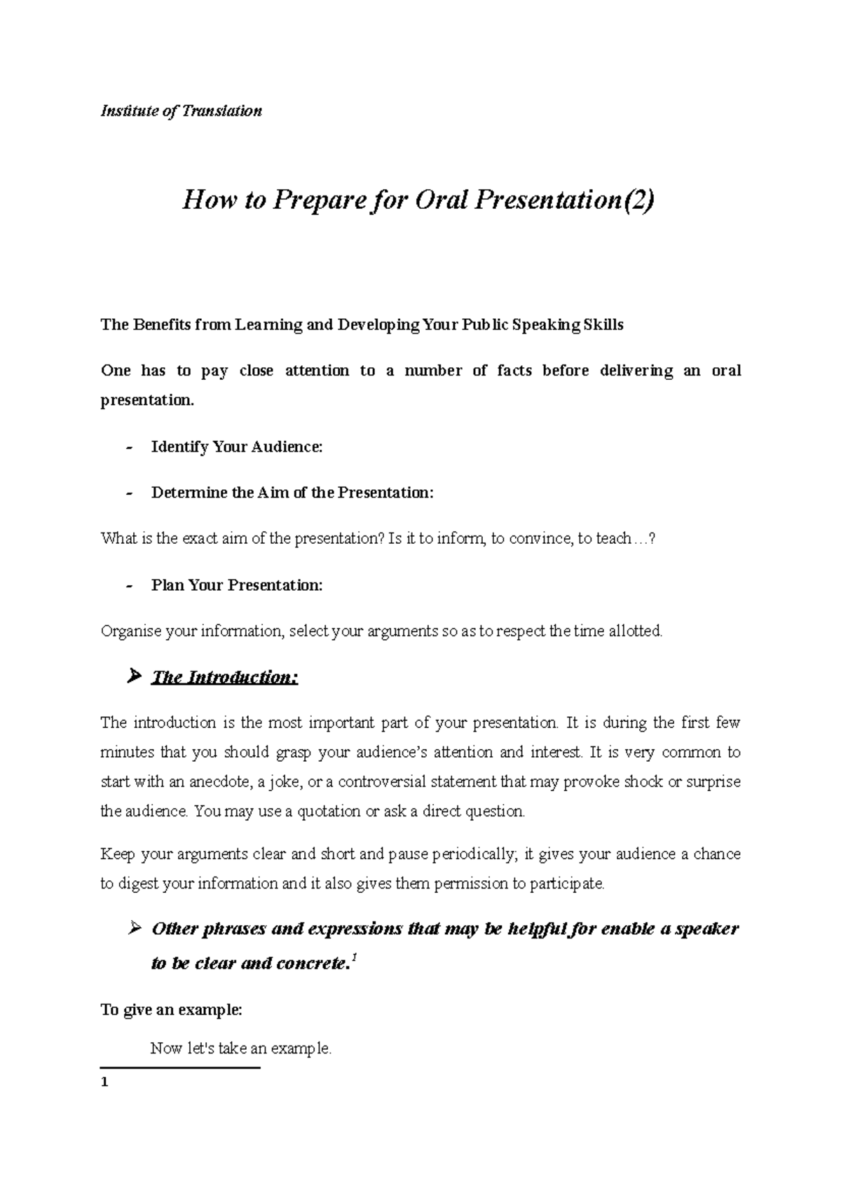 How to Prepare for Oral Presentation - Institute of Translation How to ...