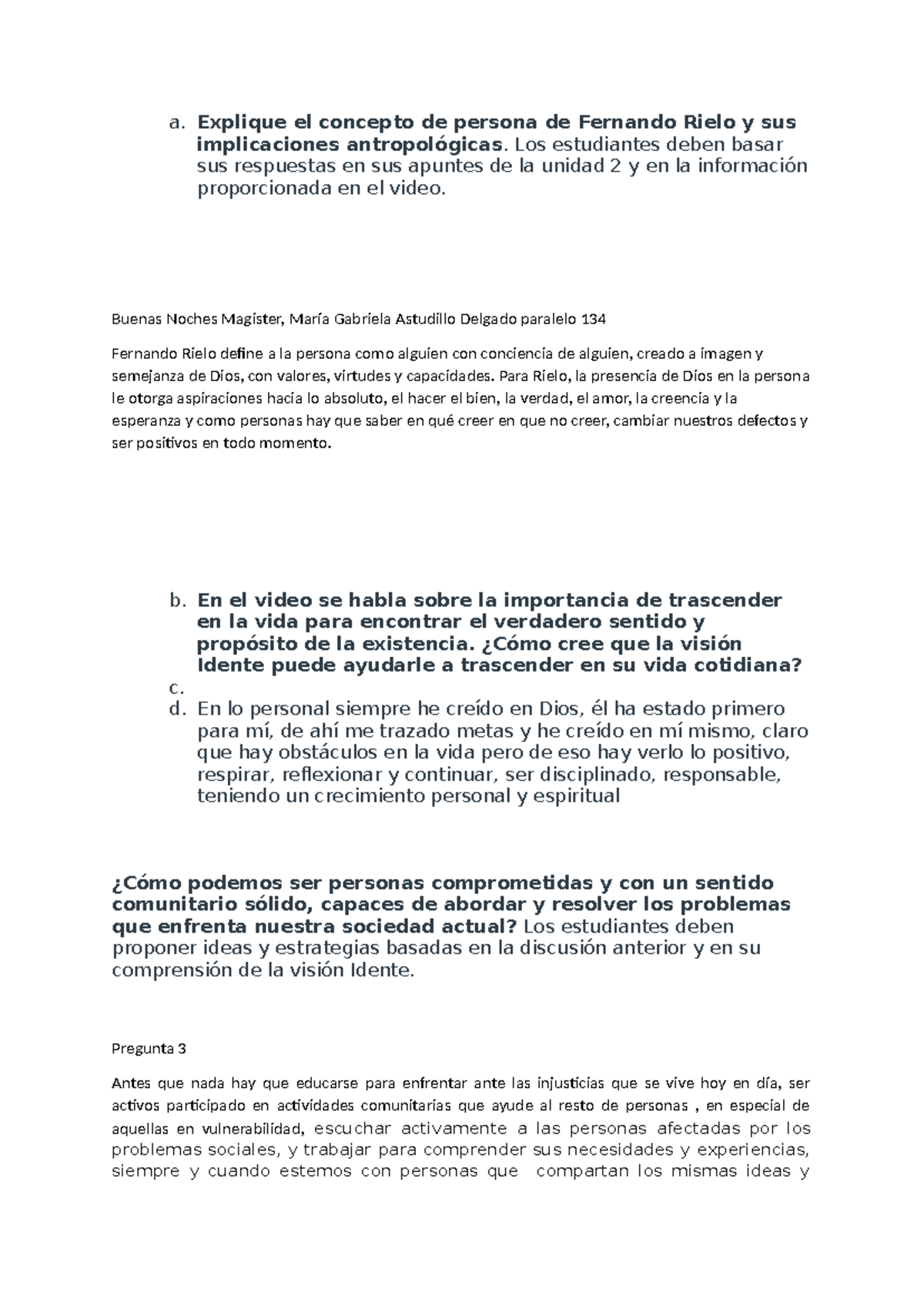 Explique el concepto de persona de Fernando Rielo y sus implicaciones ...