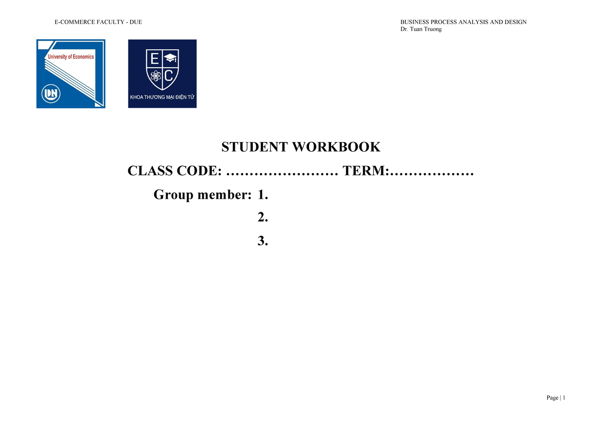 Student Work Book - PTVTKQTKD - Dr. Tuan Truong STUDENT WORKBOOK CLASS ...