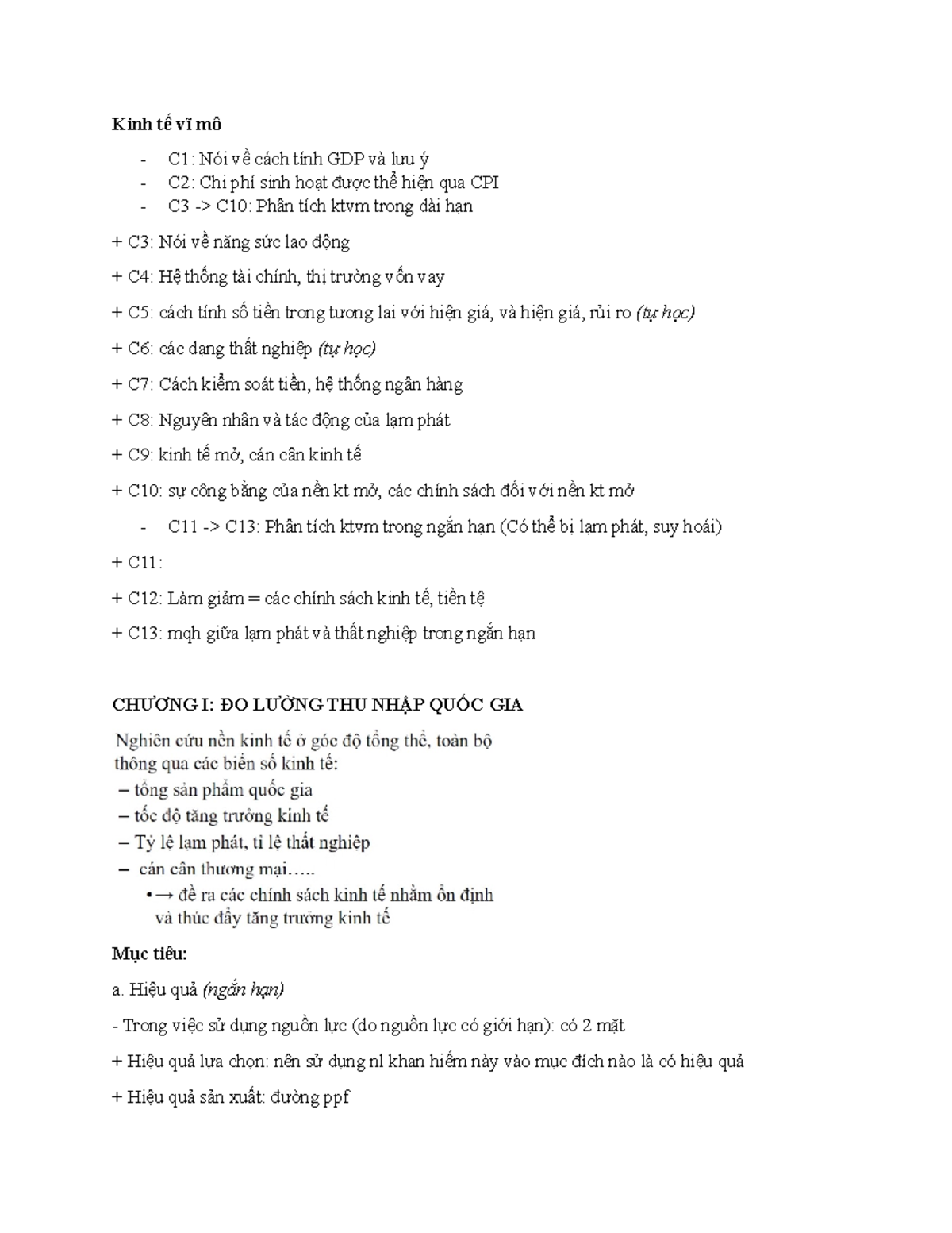 Chương 1 - Ghi chú tại lớp - Kinh tế vĩ mô - C1: Nói về cách tính GDP và lưu ý - C2: Chi phí ...