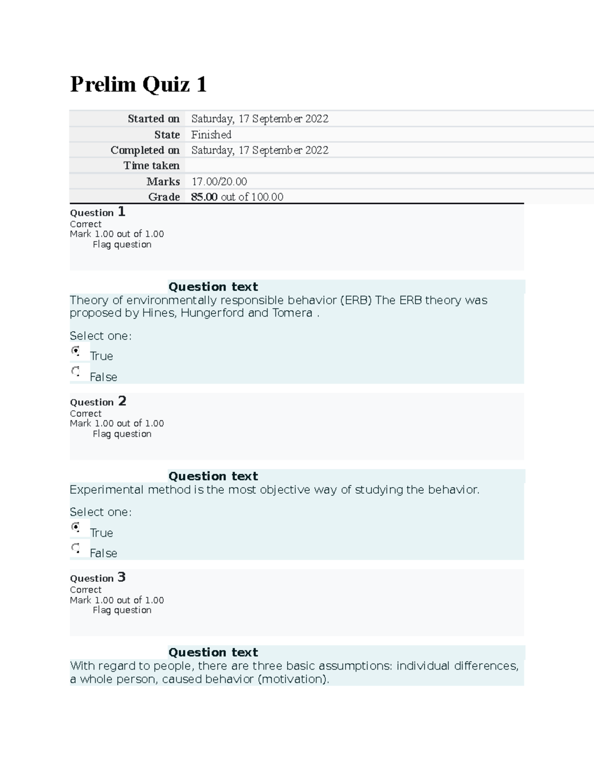 Human Behavior in Organization Prelim Quiz 1 - Prelim Quiz 1 Started on ...