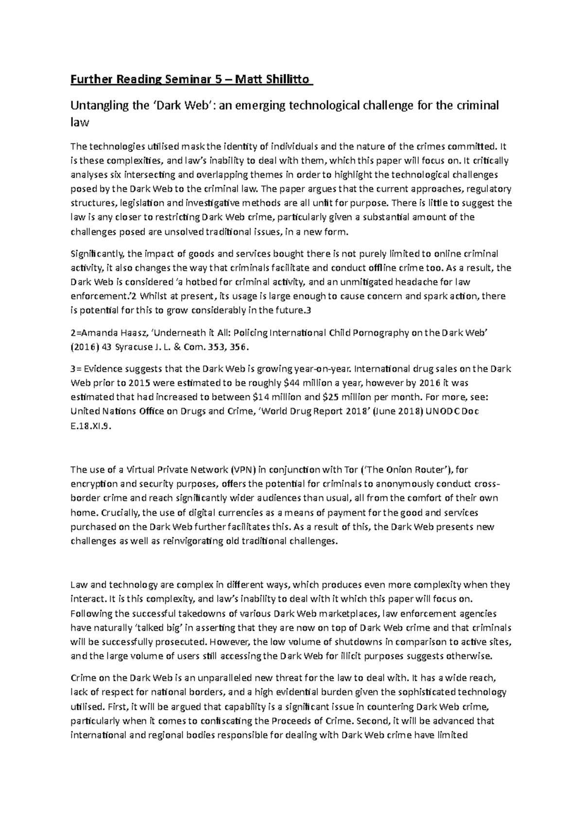 Dark web Further Reading Seminar 5 - Further Reading Seminar 5 – Matt Shillitto Untangling the ...