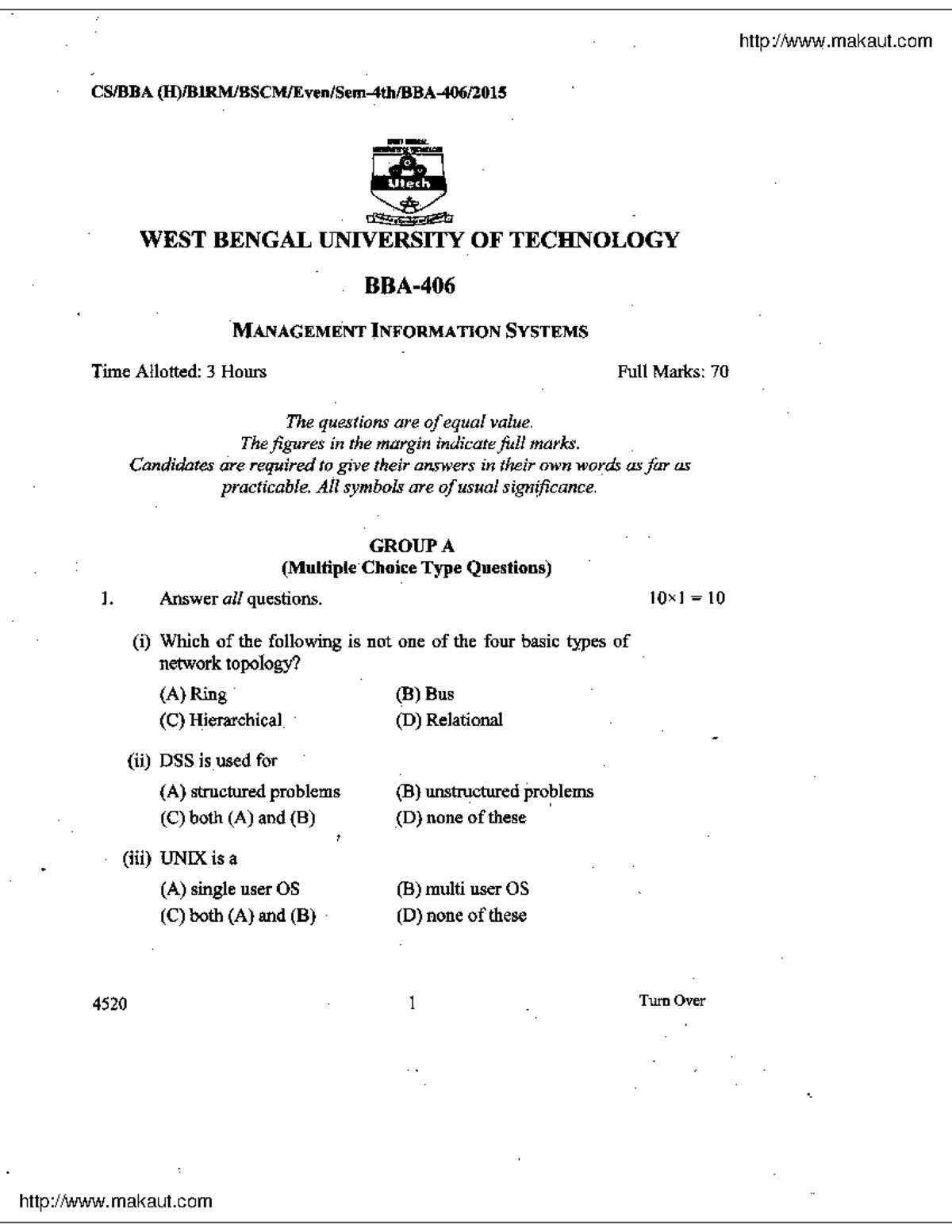 Bba(h) 4 sem management information systems bba 406 2015 - Management ...