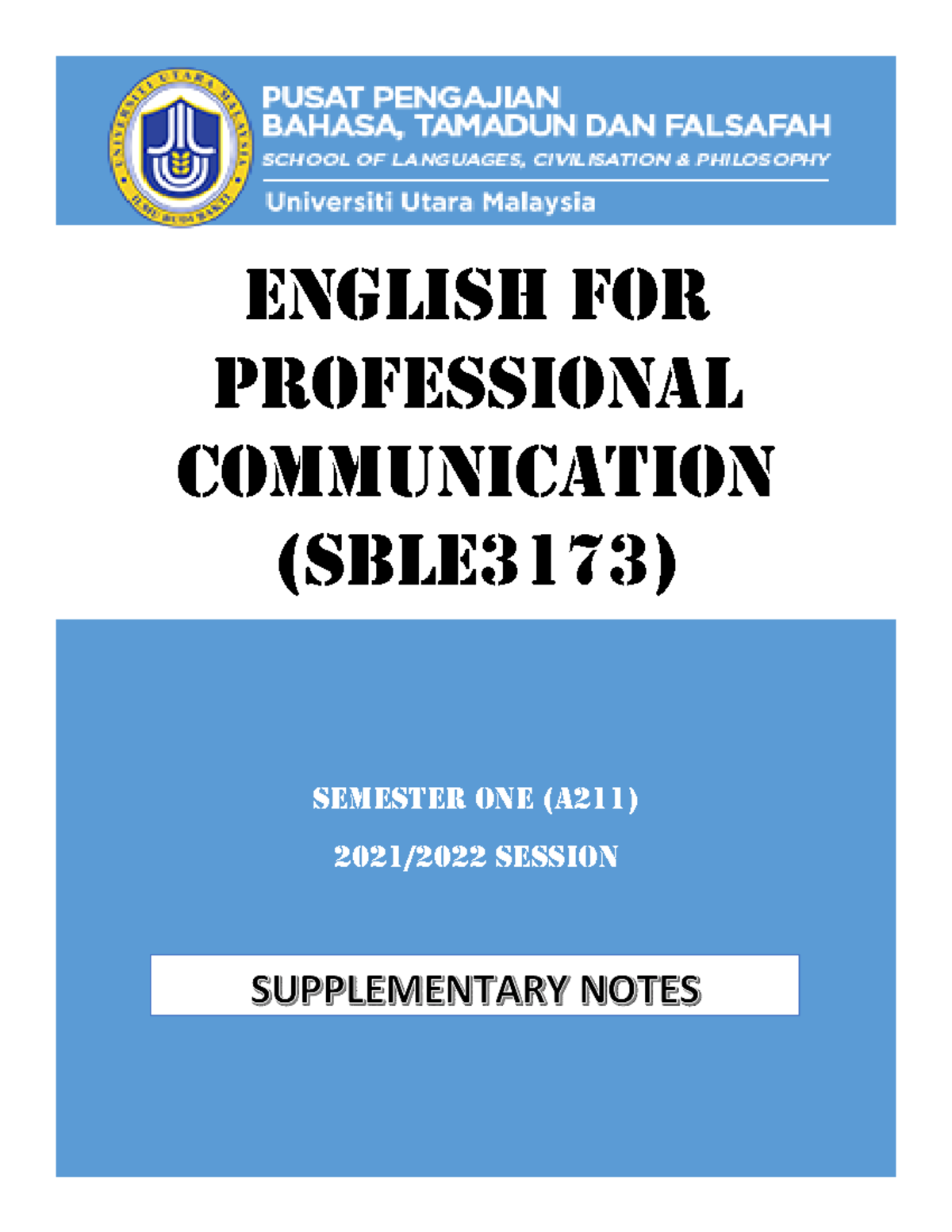 EPC Supplementary Notes - Semester ONE (A211) 2021/2022 Session English ...