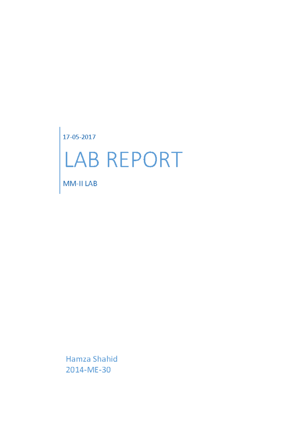 MM-II Lab Report - 17 - 05 - 2017 LAB REPORT MM-II LAB Hamza Shahid ...